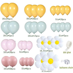 JOPY Daisy Balloon Garland Arch Kit Macaron Pastel Flower Rainbow Balloons Theme Party Decorations for Girls Baby Shower Birthday Bridal Wedding