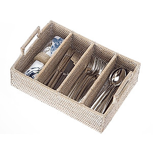 KOUBOO Lo Jolla Rattan Flatware Tray, White Wash