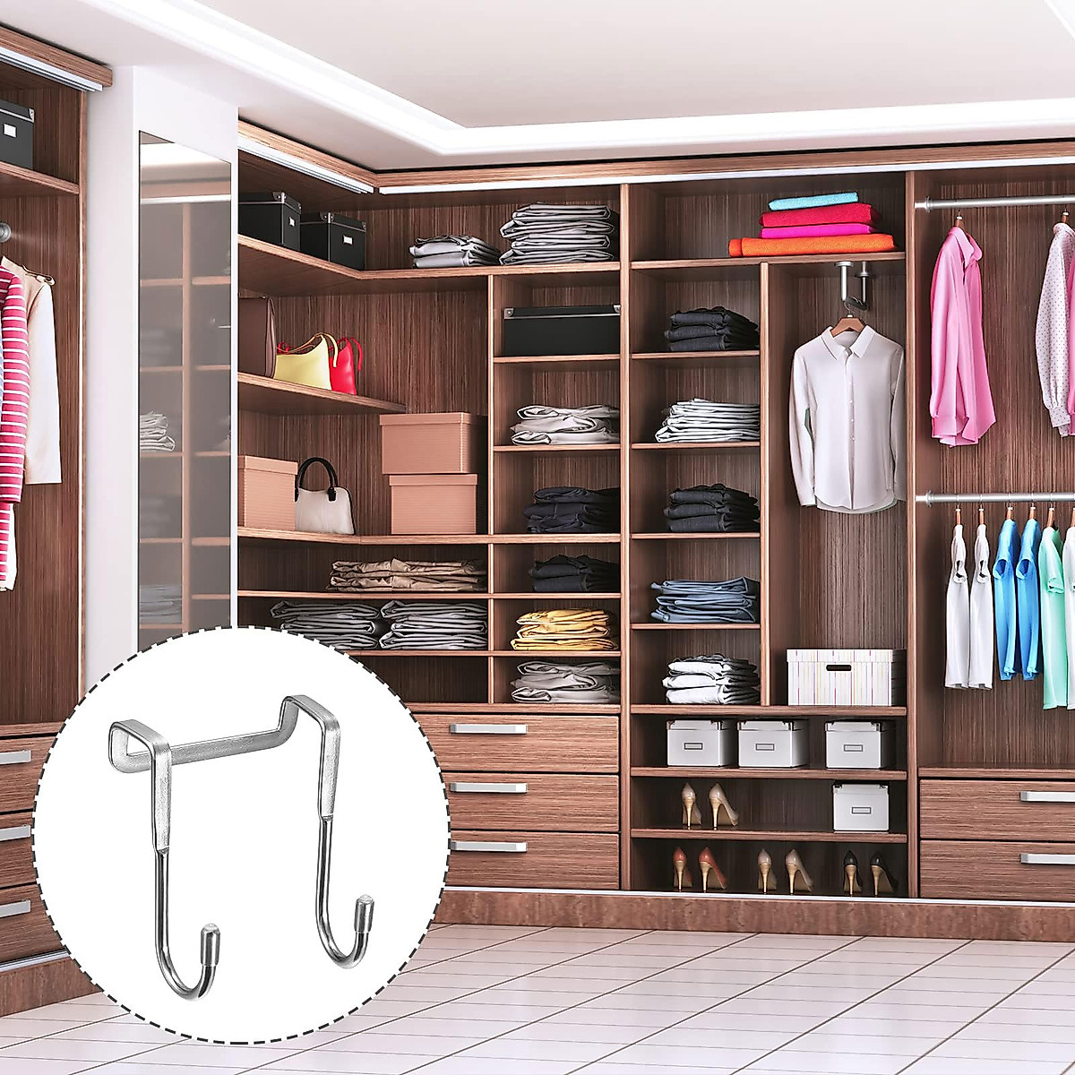 DEALSCHIC Over The Door Hooks, 4 Pack Shower Hooks Towel Hanger for Glass Door, Towel Hooks for Kitchen Bathroom Cabinets Cupboards, Stainless Steel Utility Hooks Fitting Wide and Thin Doors (White)