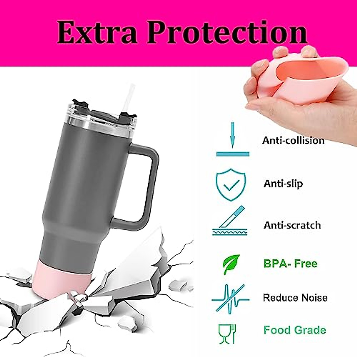 2Pcs Boot Sleeve for Stanley Cup, Silicone bottom sleeve for Stanley 40 oz 30 oz Tumbler 20 oz, Protective Sleeve Bottom Cover for Stanley Cup Accessories (Clear)