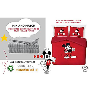 Saturday Park Disney Mickey Mouse Face Emotions Full/Queen Duvet Cover & Sham Set - 3 Piece 100% Organic Cotton Duvet Set - GOTS & Oeko-TEX Certified (Disney Official)