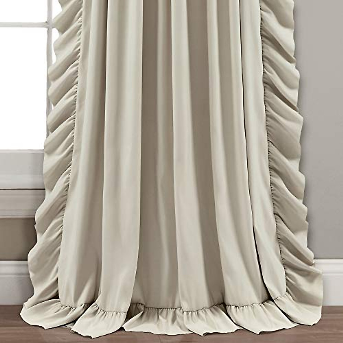 Lush Decor Reyna Ruffle Window Curtain Panel Set for Living, Dining, Bedroom (Pair), 54"W x 95"L, Wheat