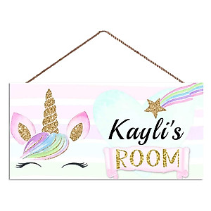 Unicorn and Princess Sign, Castle with Rainbow Personalized Sign,Girls Bedroom Baby Nursery Bedroom Door Sign Wood Plaque Sign Wall Decor Gift