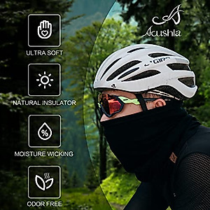 ACUSHLA 100% Merino Wool Neck Gaiter Face Mask Scarf Multifunctional for Men & Women, Lightweight Black
