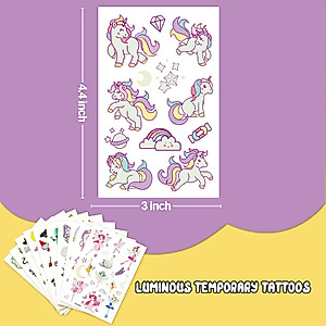 PARTYWIND Luminous Temporary Tattoos for Kids, Waterproof Fake Tattoos Stickers with Dinosaur Mermaid Pirate Construction for Boys and Girls, Birthday Gifts Party Decorations Supplies Favors