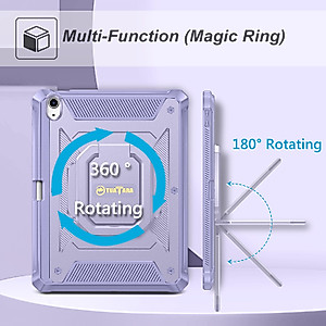 Fintie Case for iPad Air 5th Generation (2022) / iPad Air 4th Gen (2020) 10.9 Inch - [Tuatara Magic Ring] 360 Degree Rotating Grip Stand Shockproof Rugged Cover with Screen Protector, Lilac Purple