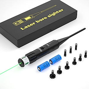 Tyseam BoreSighter Bore Sight kit Multiple Caliber, Laser Sight with Button Switch for .177 to .54 Caliber Rifles Handgun Hunting Scopes with 2 Sets of Batteries (Green Laser)