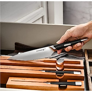 linoroso Chef Knife Kitchen Knife Ultra Sharp Cooking Knife, 7 inch Precision Forged German High-Carbon Stainless Steel Cutting Knife with Exquisite In-Drawer Knife Block- MAKO Series