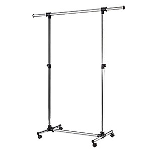 LiaMeE Freestanding Rolling Adjustable Clothes Rack for Wardrobe with Single Bar, Laundry Room Organization Shelves, Vertical Hanging Rack for Commercial Displaying, L44.9 x W20.1 x H63 in