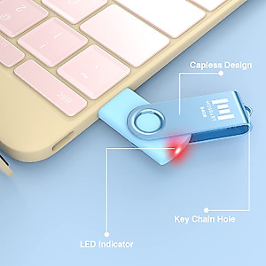 MOSDART 64GB USB2.0 Flash Drive, with Keychain Loop, Swivel Design with LED Light, exFAT Memory Stick for Computers, System Backup, Data Storage, Pastel Color(Pack of 5)
