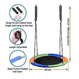 Tree Swing for Kids Outdoor, 40 Inch Saucer Tree Swing with Tree Protector and Hanging Straps Kit, Round Swing for Tree