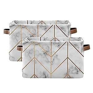 AUUXVA Geometric Line Marble Print Storage Bin Canvas Toys Storage Basket Bin Large Storage Cube Box Collapsible with Handles for Home Office Bedroom Closet Shelves,2 pcs