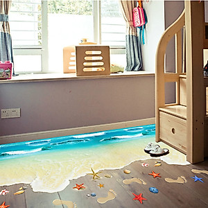 3D Water Waves Beach Ocean Waterproof Creative Floor Tiles Painting Murals Wall Sticker Home Decor (Blue)