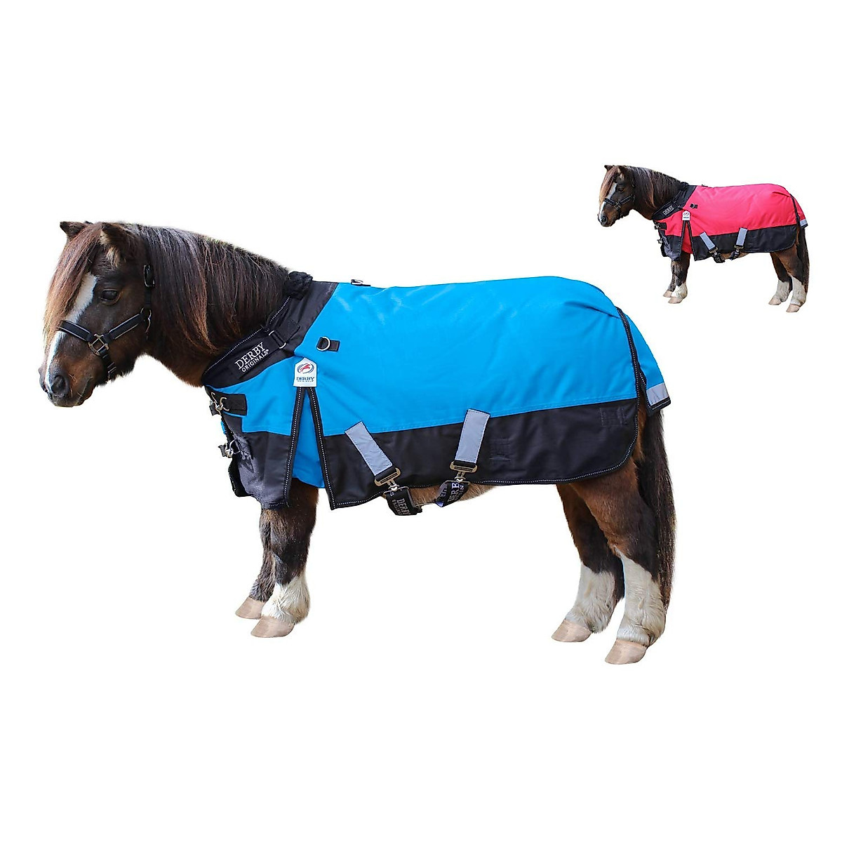 Derby Originals Nordic Tough 1200D Ripstop Waterproof Reflective All Season Mini Horse Pony Turnout Rain Sheet, Electric Blue, 48"