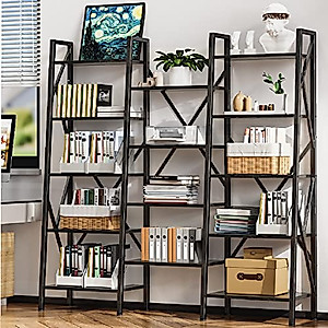 Gizoon Modern Triple Wide 5 Tiers Bookshelf with Storage,Industrial Bookcase with 14 Open Display Shelves, Large Etagere for Living Room/Home/Office-Black
