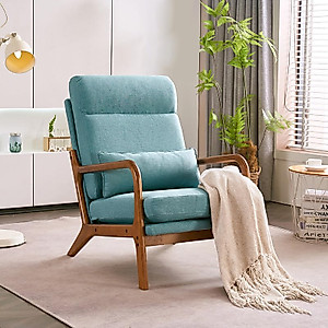 High Back Accent Chairs for Living Room Arm Chair Mid-Century Modern Chair w/ Pillow,Single Lounge Armchair Comfy Reading Chair for Bedroom,Apartment,Dorm, Office,Supports 330 Lbs,Easy Assembly,Teal