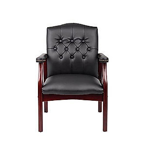 Leather Guest Chair with Padded Arm Rest Ergonomic W/Padded Seat and Arms for Reception Meeting Conference and Waiting Room Side Office Home (1 Pack, Black)