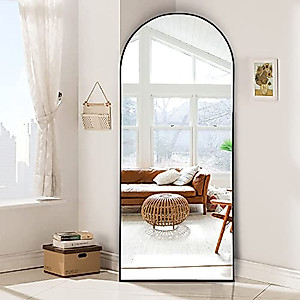 NeuType 71"x28" Arched Full Length Mirror, Large Arched Wall Mirror Floor Mirror with Stand, Full Body Dressing Mirrors Standing Hanging or Leaning Against Wall, Aluminum Alloy Thin Frame, Black