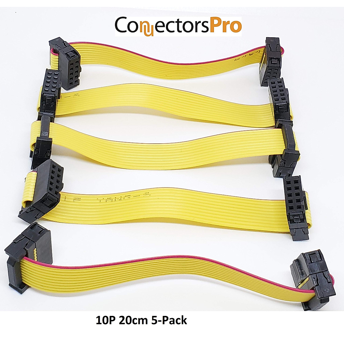 Connectors Pro Pc Accessories 5-Pack 8" 20cm F/F IDC 2x5 10P Yellow Flat Ribbon Cable, 7 Inches 18cm Net Length with 2.54mm 0.1" Pitch FC 10 Pins Female to Female (10P-20cm-5PK)