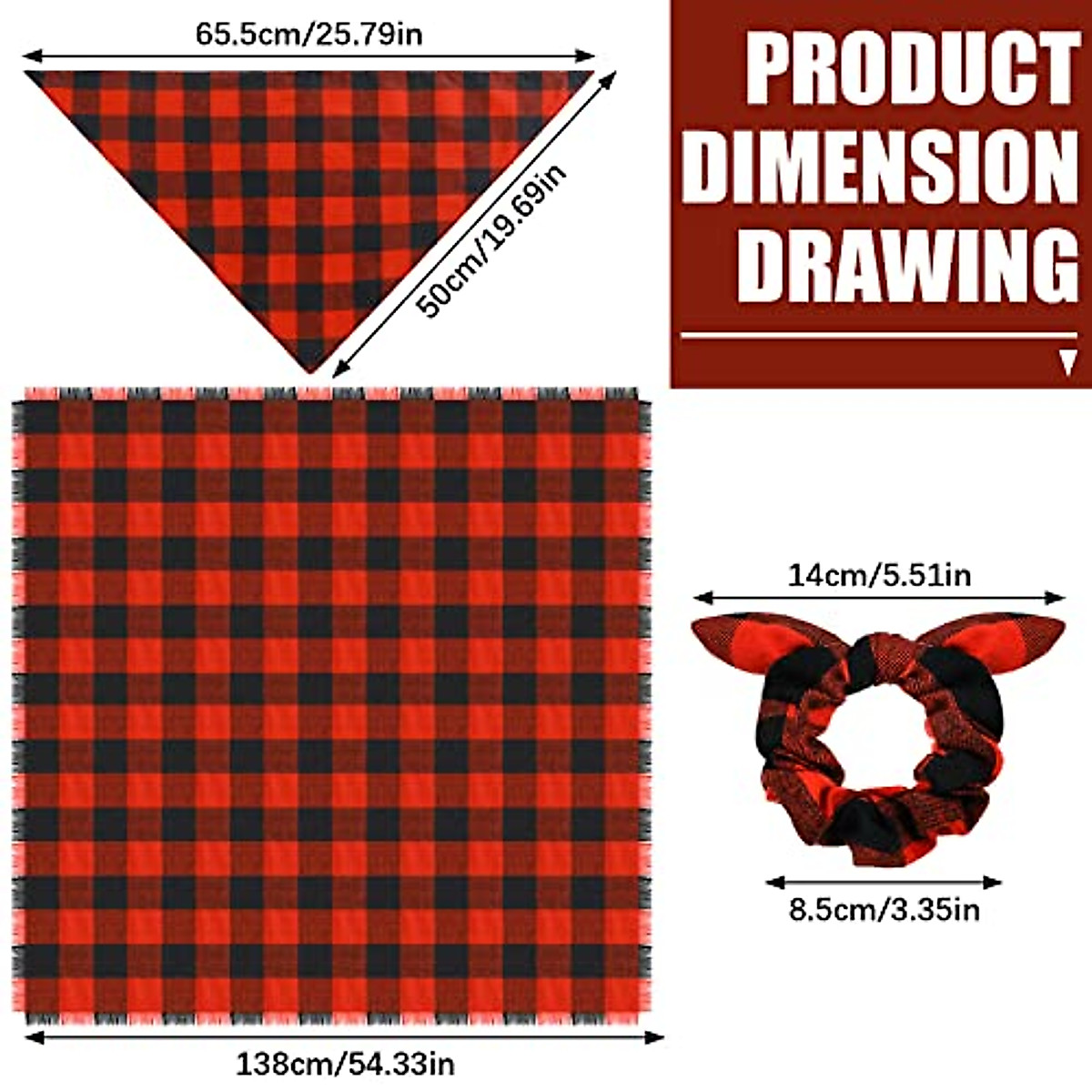 3 Pcs Set Christmas Dog Bandanas and Matching Scarf Scrunchie Set Plaid Dog Bandanas Bibs Pet Owner Plaid Blanket Scarves Wraps Girl Hair Bow for Pet Mom Small Medium Large Dogs Birthday Gifts (Red)