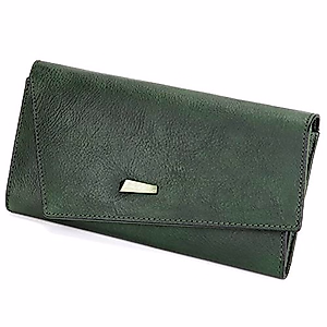 Genuine Leather Wallet RFID Blocking Women Long Purse Vintage Cowhide Handmade Card Holder Organizer (Green)