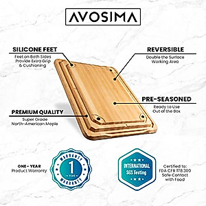 Large Premium USA Maple Wood Cutting Board with Juice Groove 20x15 -Wooden Cutting Boards for Kitchen-Thick Maple Wood Cutting Boards for Kitchen-Easy to Clean,Carving Board Non-Slip Reversible 9lbs