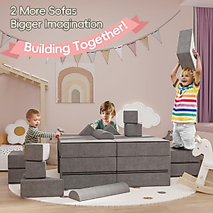 Xilingol Modular Kids Play Couch, Toddler Couch Kids Sofa with Ottomans, Convertible Foam Couch Play Set for Creative Boys & Girls, Kids Couch Building Fort for Playroom & Nursery （Grey）