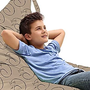 Ambesonne Kitten Lounger Chair Bag, Basic Design Curled Sleeping Cats Drawn by Hand Outline Illustration, High Capacity Storage with Handle Container, Lounger Size, Tan and Charcoal Grey