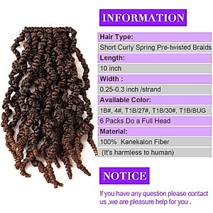 3 Packs 10 inch Ombre Synthetic Crochet Braids - Pre-twisted Fluffy Curly Hair Extensions 15 strands/pack (T1B/30#)