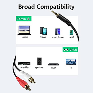 PASOW 3.5mm Stereo Male to 2RCA Male (Right and Left) RCA Audio Cable (100 Feet)