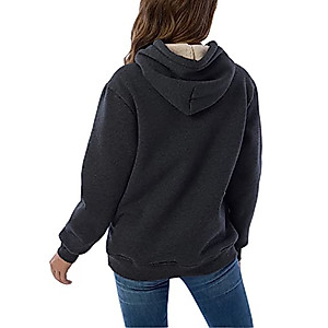 Haellun Womens Casual Winter Warm Fleece Sherpa Lined Pullover Hooded Sweatshirt (Dark grey, Small)
