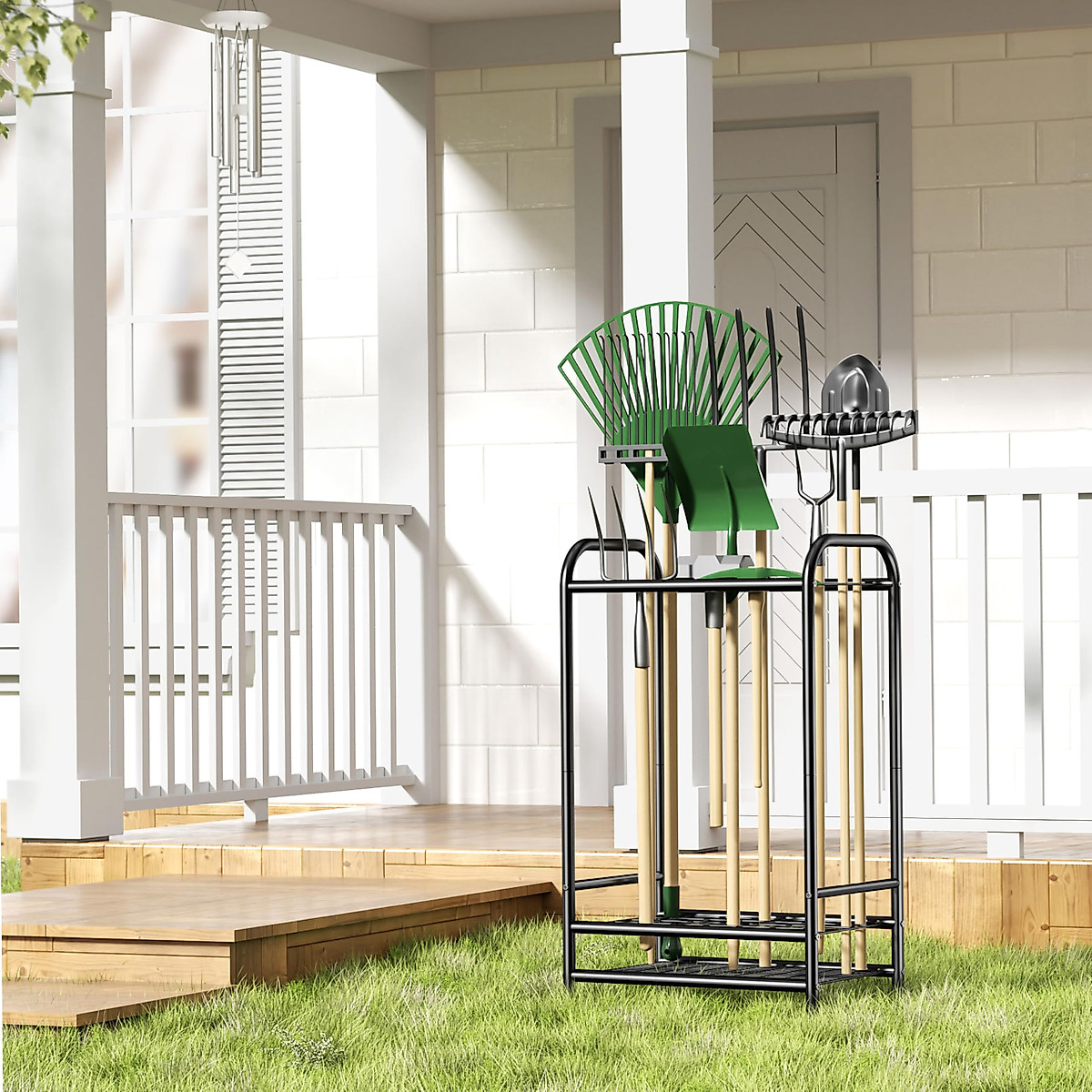 songsoso Metal Garden Tool Organizer - Yard Tool Organizer Up to 35 Long-Handled Tools - Heavy Duty Garden Tool Storage Yard Tool Holder for Brooms Rakes and Shovels in Garage Yard and Shed.