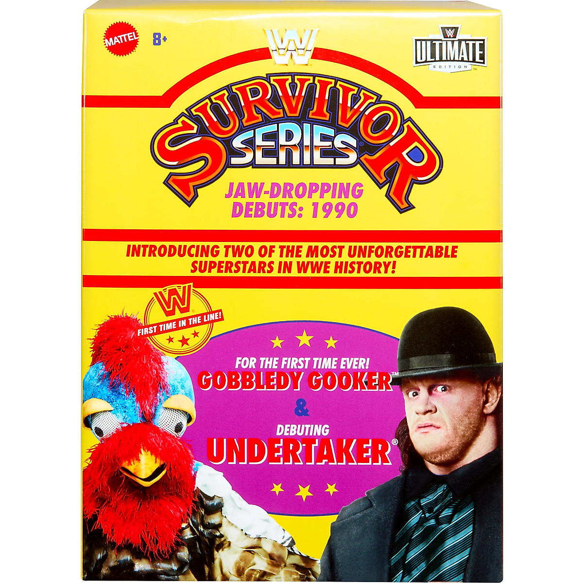 Mattel WWE Set of 2 Action Figures, Ultimate Edition Survivor Series 1990 Undertaker & Gobbledy Gooker Collectibles with Interchangeable Accessories