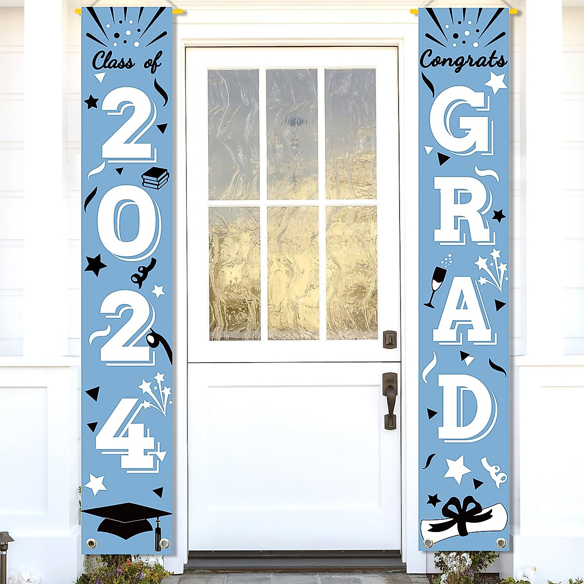 Graduation Porch Banner Class Sign Light Blue Congrats Grad Hanging Flags High School College University Party Decoration For Front Door Outdoor Light Blue