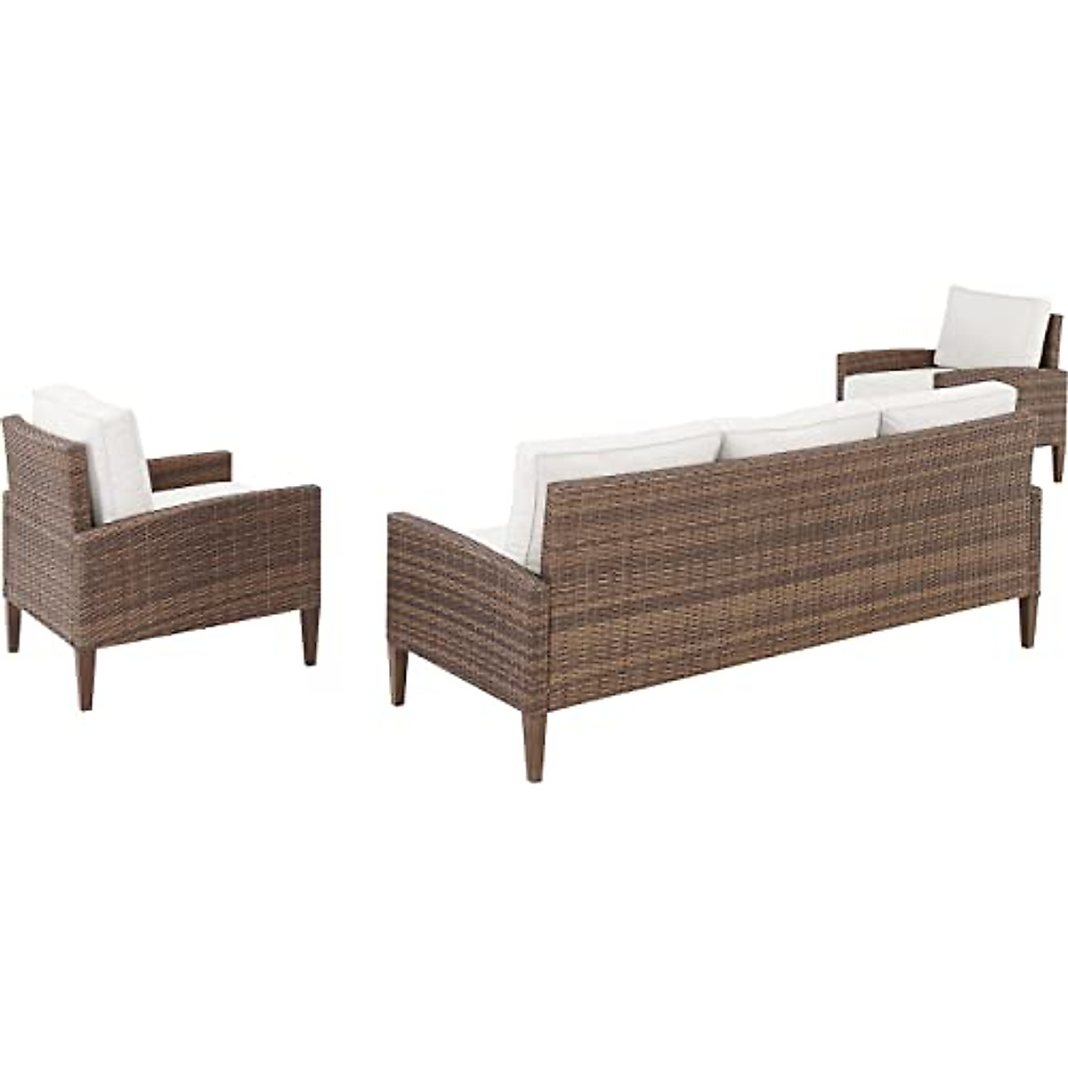 Crosley Furniture KO70193BR-CR Capella Outdoor Wicker 3-Piece Sofa Set (Sofa, 2 Armchairs), Brown with Creme Cushions