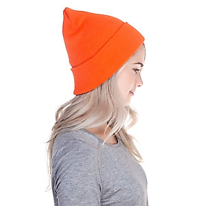 Top Level Unisex Cuffed Plain Skull Beanie Toboggan Knit Hat/Cap, Orange