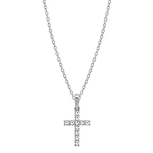 Dazzlingrock Collection Round White Diamond Classic Divine Cross of Jesus Pendant with 18 inch Silver Chain for Women (0.15 ctw, Color I-J, Clarity I2-I3) in 10K White Gold