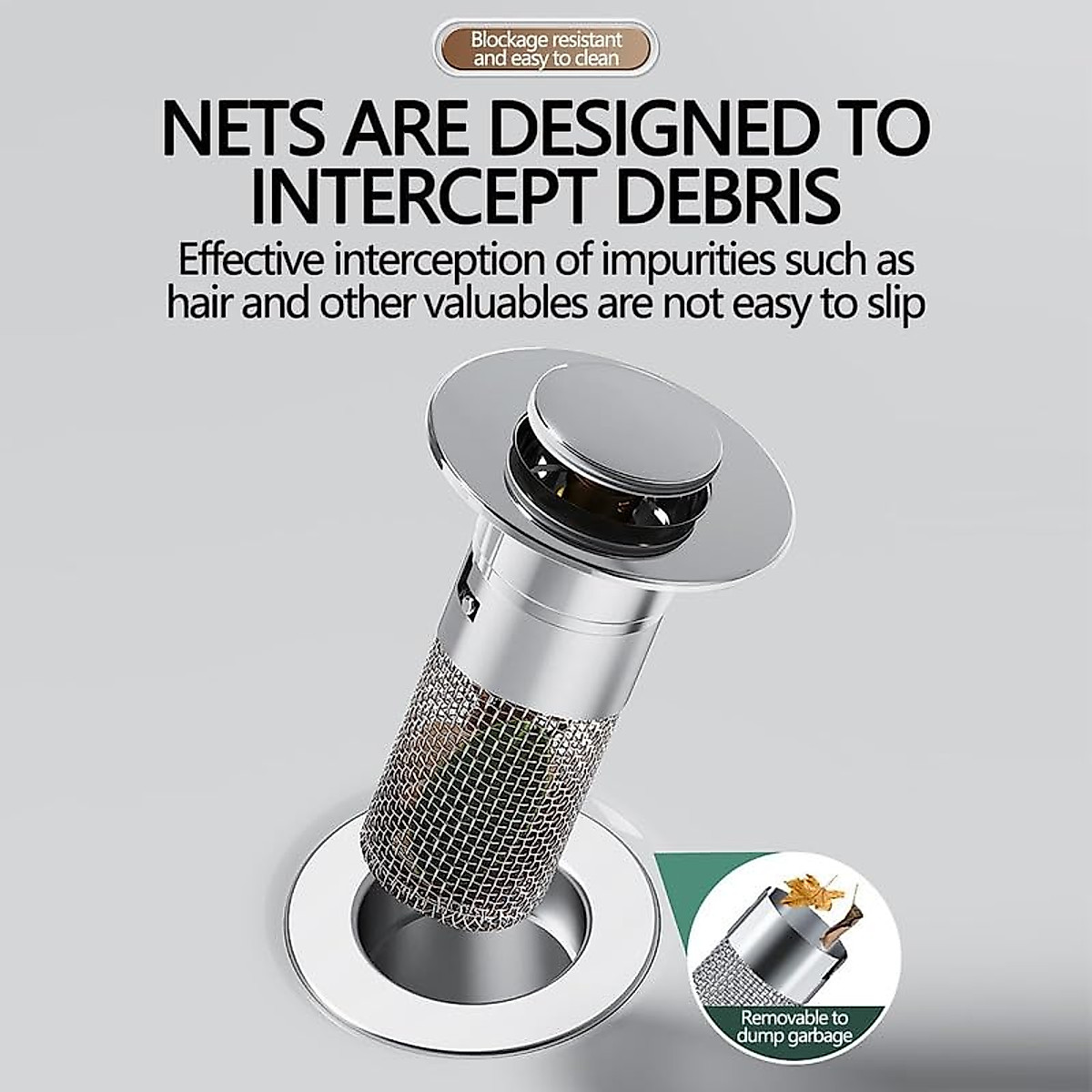 Bathroom Sink Stopper Hair Catcher,Pop Up Sink Drain Filter with Removable Stainless Steel Filter Basket Hair Catcher,Bathroom Sink Strainer,for Kitchen,Bathtub,Sink Water Pipe and Floor Drain