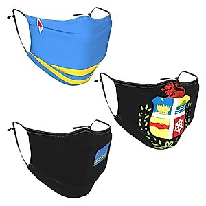 VVGETE Flag Of Aruba 3 Pcs Reusable Couple Face Masks With 6 Filters, Fashion Balaclava Washable Adjustable Ear Hooks Soft Breathable Outdoor Dust-Proof & Wind-Proof Face Mask