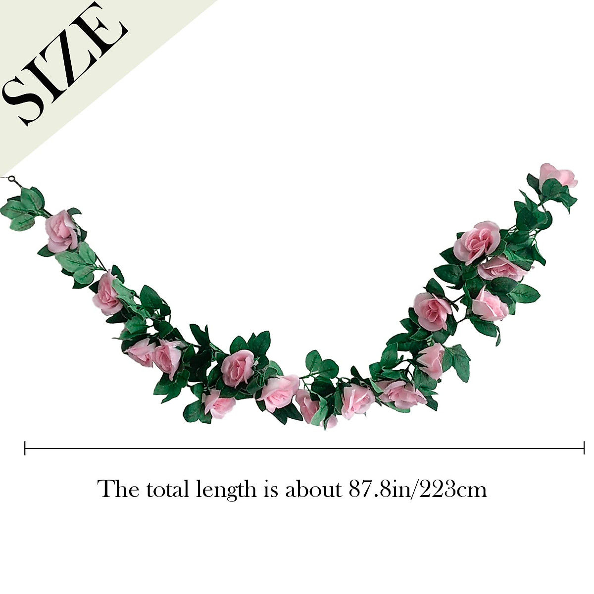 MUYG 2 Pack Artificial Rose Vine Garland Fake Roses Flowers Plants Vines Hanging Floral Leaves Decoration for Wedding Party Table Garden Arch Wall Home Room Decor(Pink)
