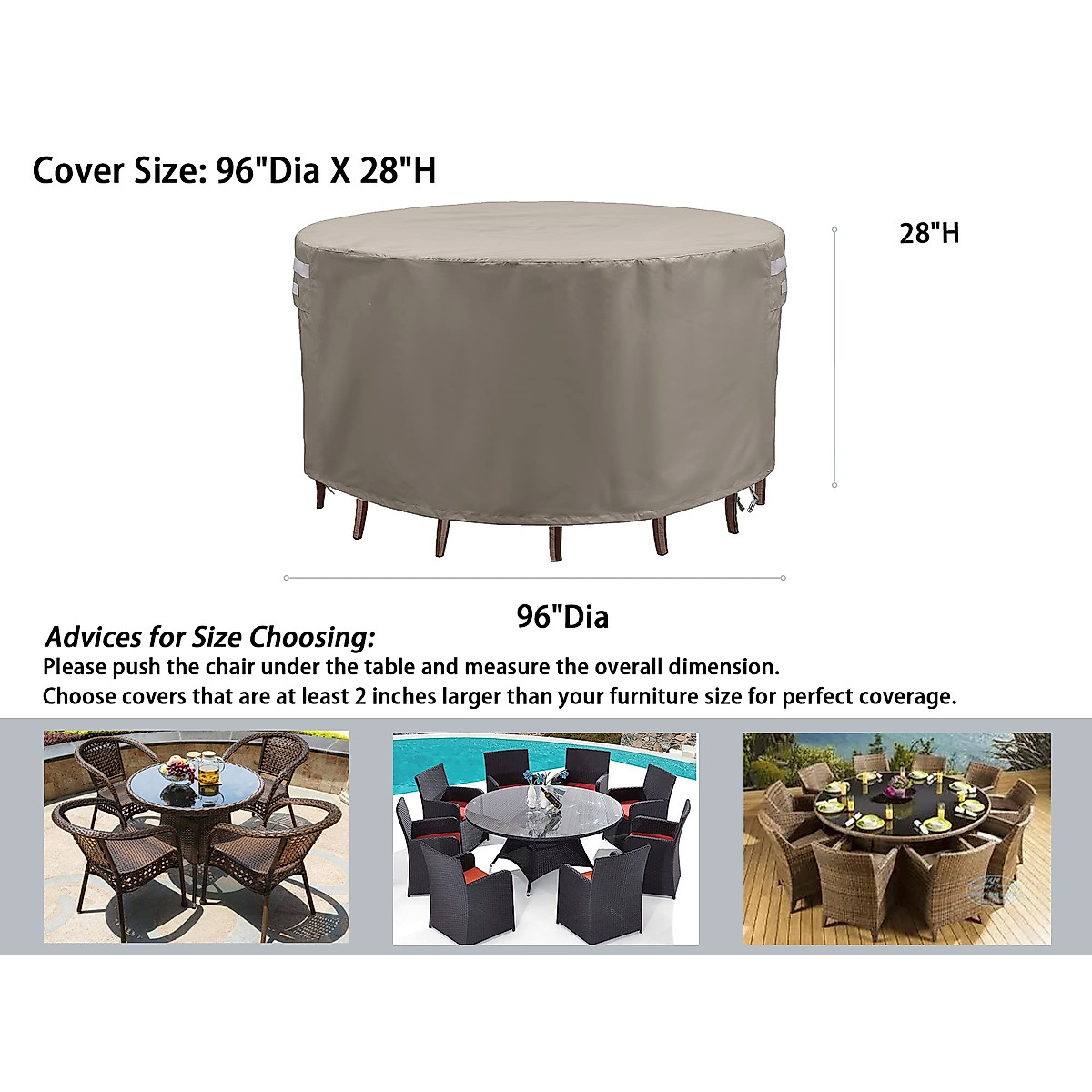 Garden Balsam Patio Furniture Cover Beige 96" D X 28" H Round Waterproof Outdoor Table Chair Set Covers Outdoor Sectional Cover Outdoor Furniture Set Cover