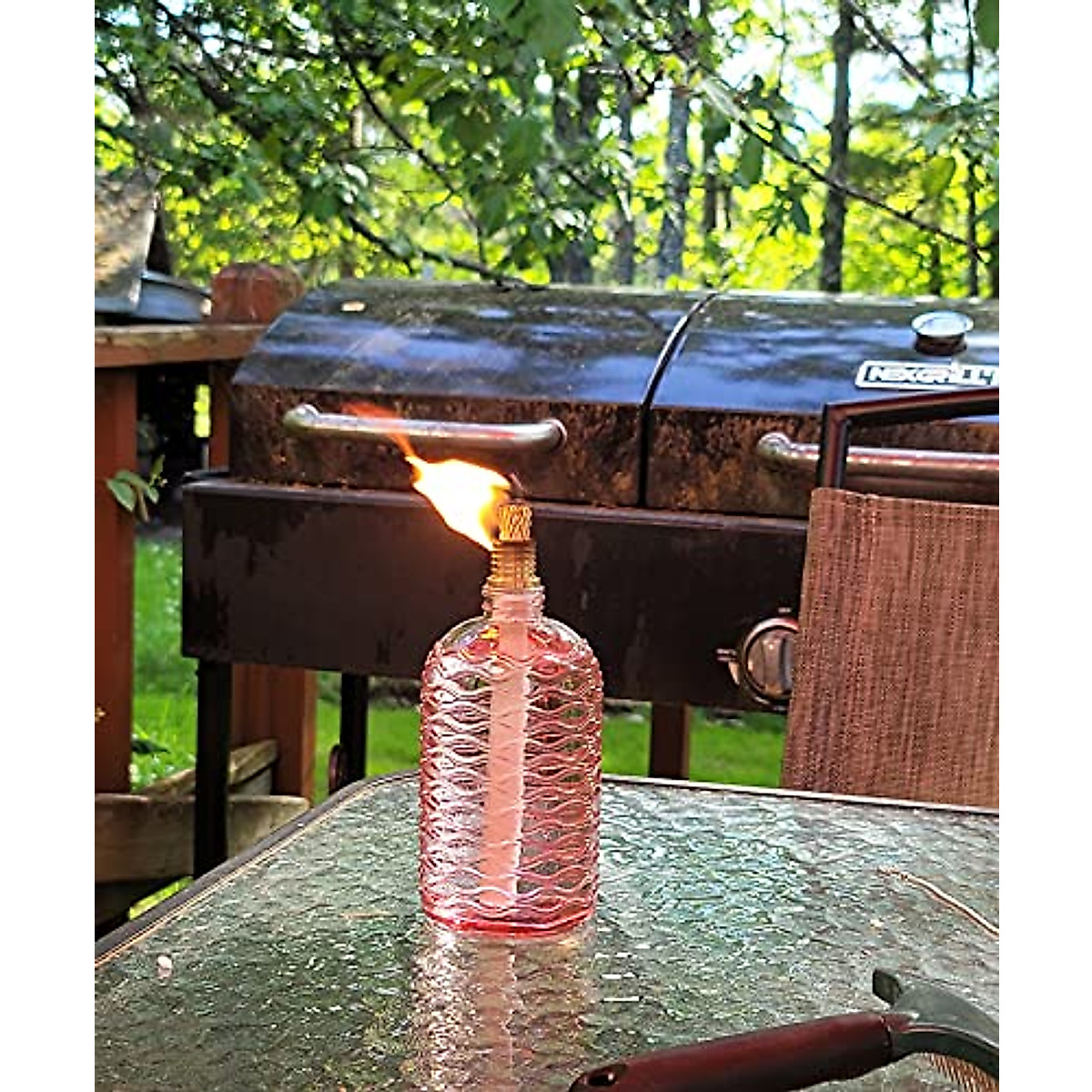 OEXEO 4PCS Glass Outdoor Tabletop Torch Set,Torch Wicks, Torch Light,Garden Torch,Patio Torches,Citronella Torches (Blue)