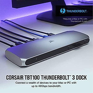 Corsair TBT100 Thunderbolt™ 3 Dock – 85W charging, Dual 4k 60Hz Support, 2x HDMI, 40Gb/s ,USB-C Gen 2 (15W) x2, USB-A 3.1 (7.5W) x2, Gigabit Ethernet – For Mac and PC laptops
