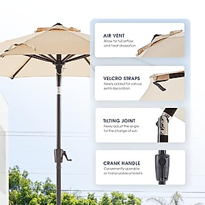 BLUU MAPLE 9FT Olefin Patio Umbrella Outdoor Table Umbrellas, 36 Month Fade Resistance Olefin Canopy, Market Center Umbrellas with 8 Strudy Ribs & Push Button Tilt for Garden, Lawn & Pool, Beige