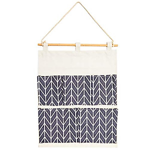 Juvale Blue Chevron Stripes Hanging Wall Organizer with 5 Pockets (17.5 x 14 in)