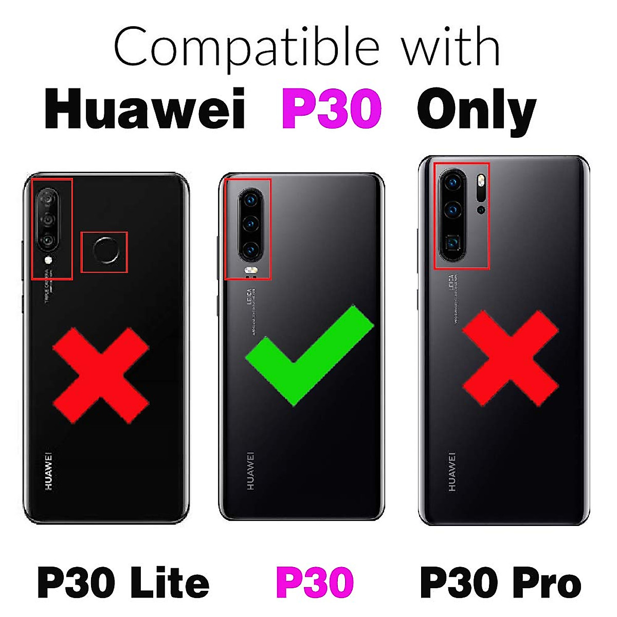 Phone Case for Huawei P30 with Tempered Glass Screen Protector Cover and Magnetic Ring Holder Stand Kickstand Slim Hard Cell Accessories Huwai Hawaii Hwauei Haweii P 30 Boys Women Girls Cases Black