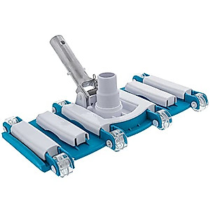 U.S. Pool Supply 14" Weighted Flexible Concrete Swimming Pool Vacuum Head with Swivel Hose Connection & Aluminum Spring Action Pole Handle - Connect 1-1/4" or 1-1/2" Hose