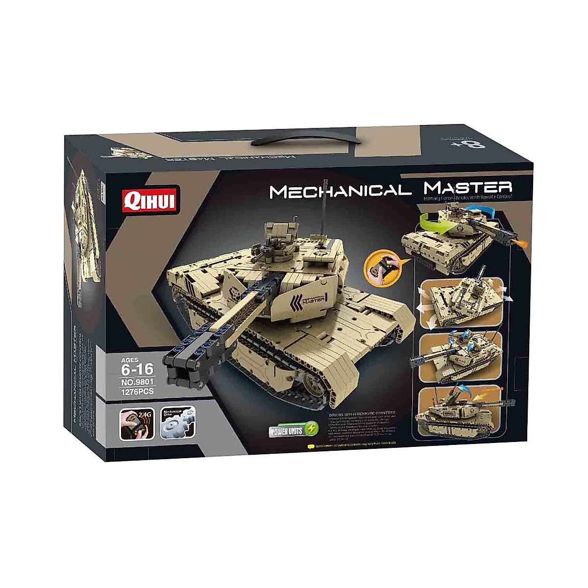 Bo Toys R/C Shooting Tank Building Bricks Radio Control Toy, 1276 Pcs Military Battle Storm of The Desert Tank Kit with USB Rechargeable Battery, Construction Build It Yourself Toys