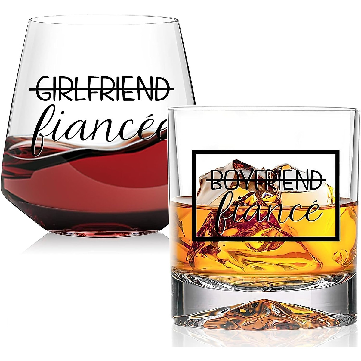 TrophyToast Engagement Gifts for Couples 2pcs wine glasses set- Newly engagement couple gifts, Fiance Fiancee Gift for Him and Her, Engaged Party gifts for Bridal Wedding Gifts
