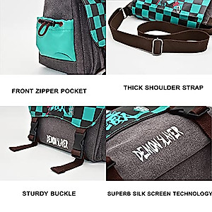 Xbaondb Demon Slayer Backpack Teens Shoulder Bag , Large-capacity Taptop Bag , PU + Canvas with Polyester Lining(Green)